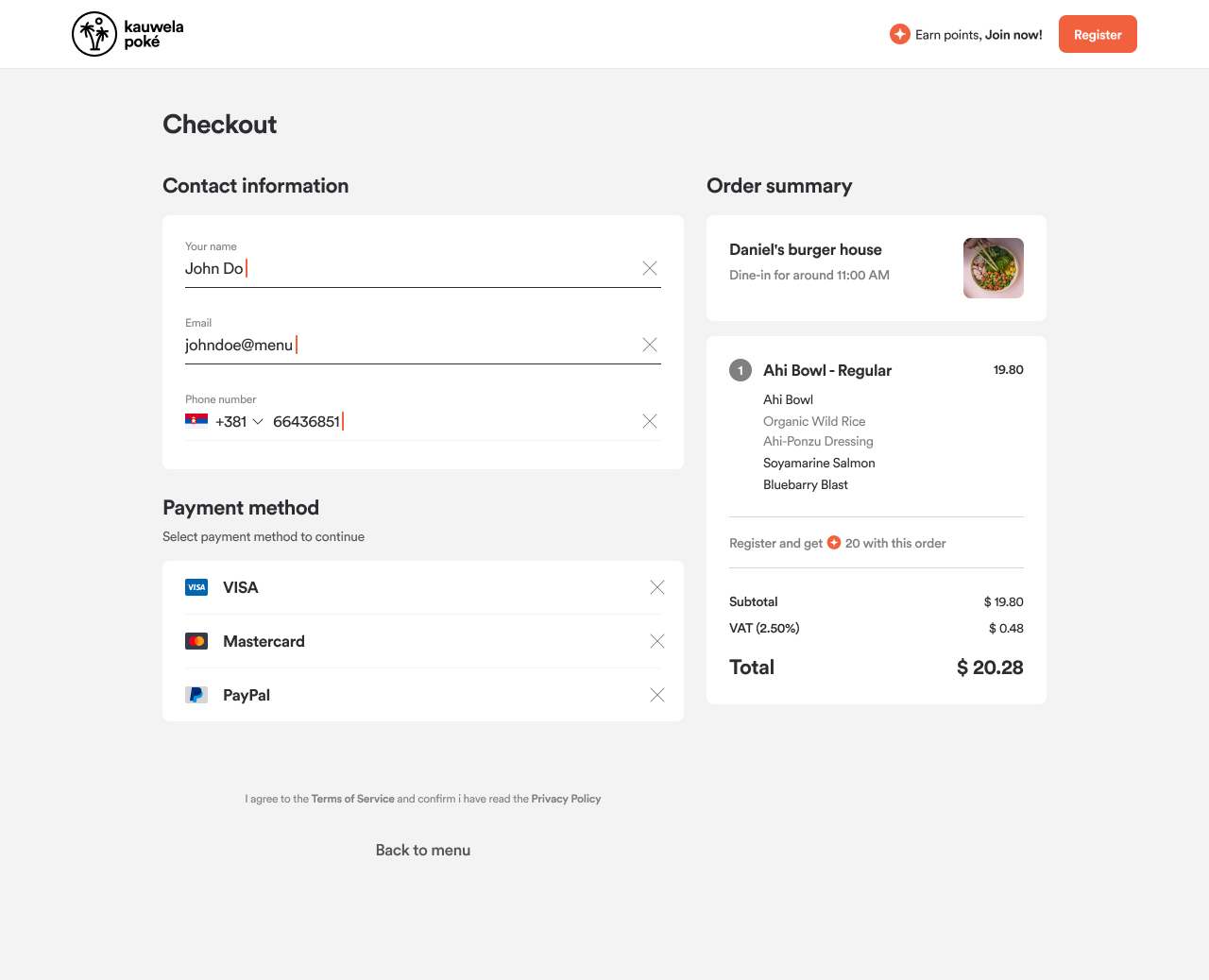 Guest Checkout Optimization MENU